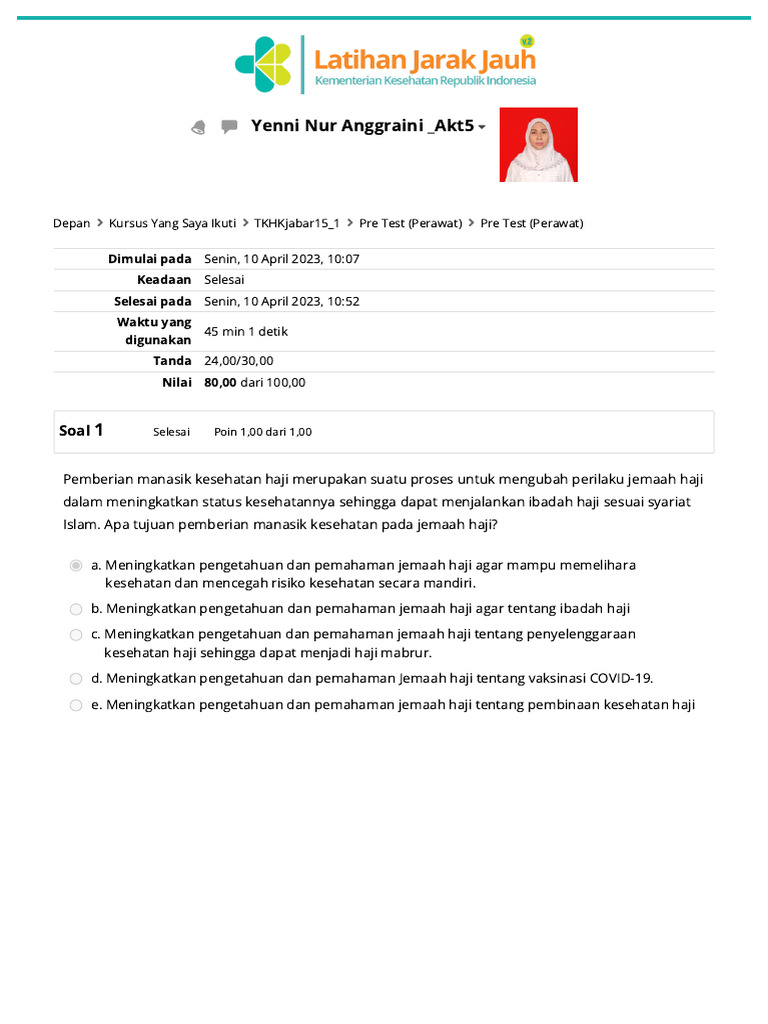 Pre Test (Perawat) - Ulasan Hasil Pengerjaan Kuis | PDF