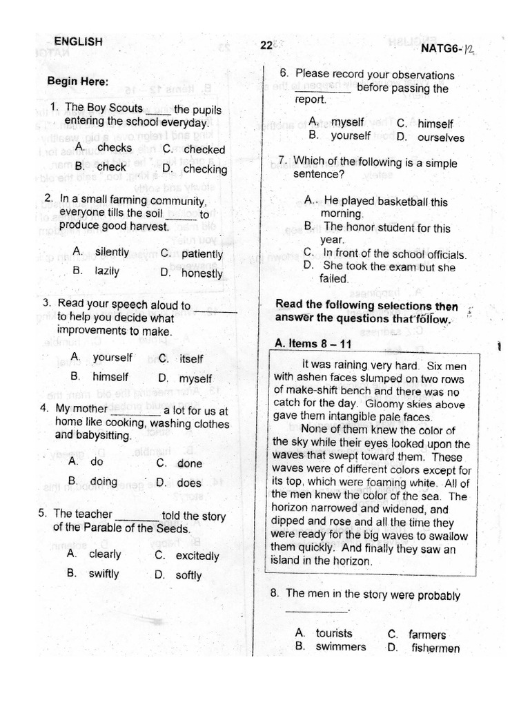 English NAT 6 - 2012 | PDF