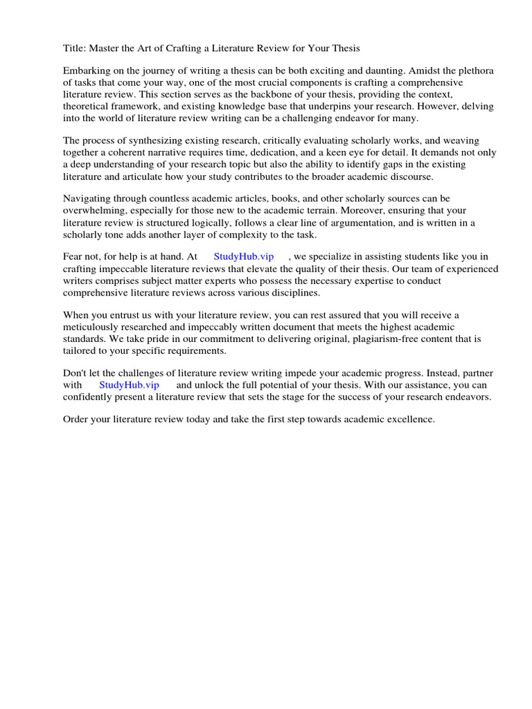 Literature Review for Thesis Example | PDF | Thesis | Literature Review