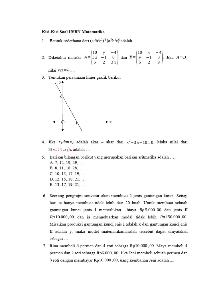 Kisi Soal Usbn MTK | PDF