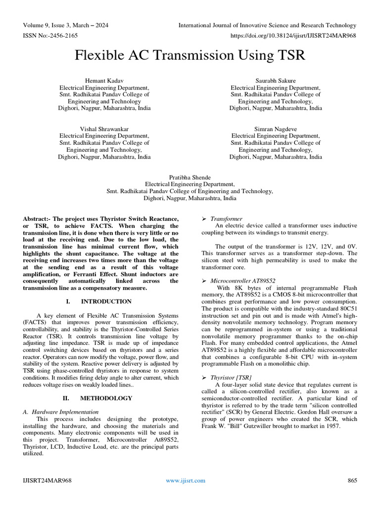 Flexible AC Transmission Using TSR | PDF | Transformer | Electric Power Transmission