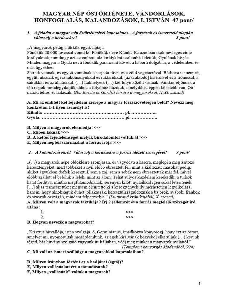 Magyar Nép Őstörténetétől Istvánig | PDF