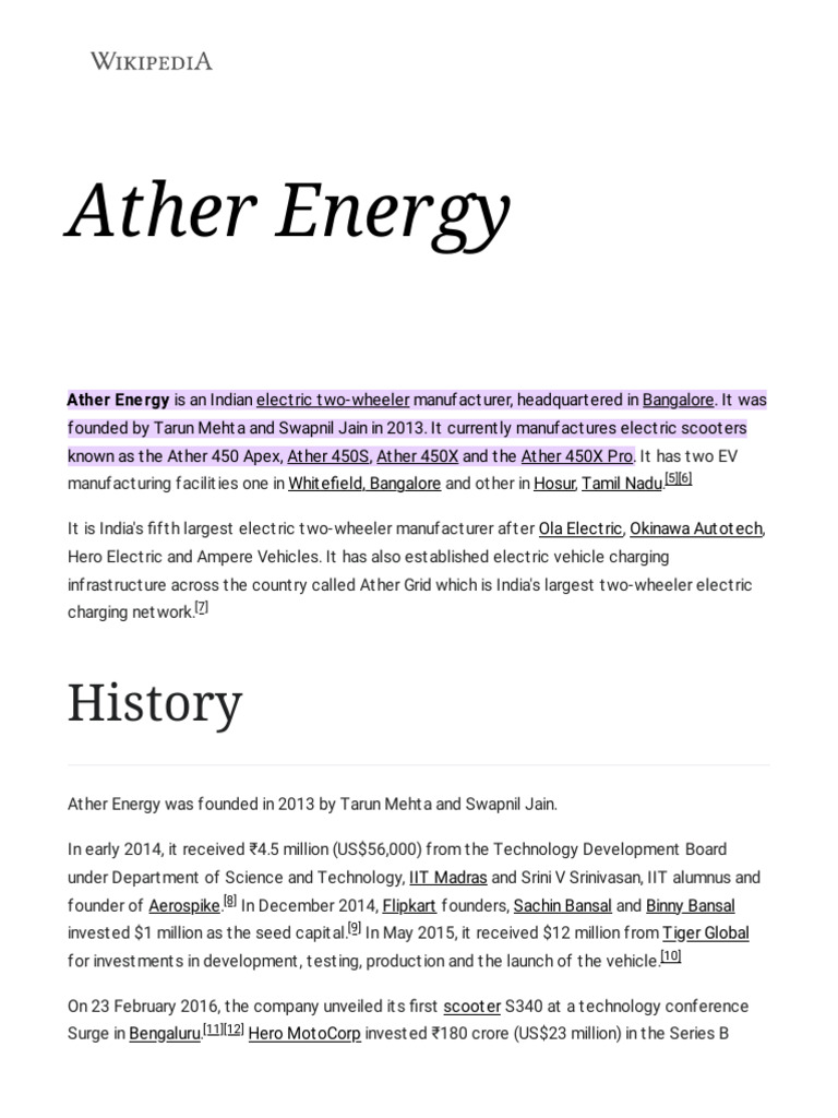 Ather Energy - Wikipedia | PDF | Electrification | Vehicles
