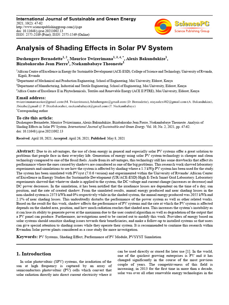 Shading Effects on Solar PV Systems | PDF | Photovoltaics | Photovoltaic System