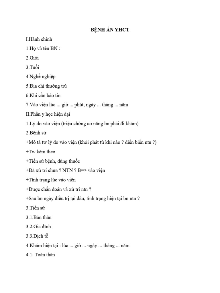 BỆNH ÁN YHCT | PDF