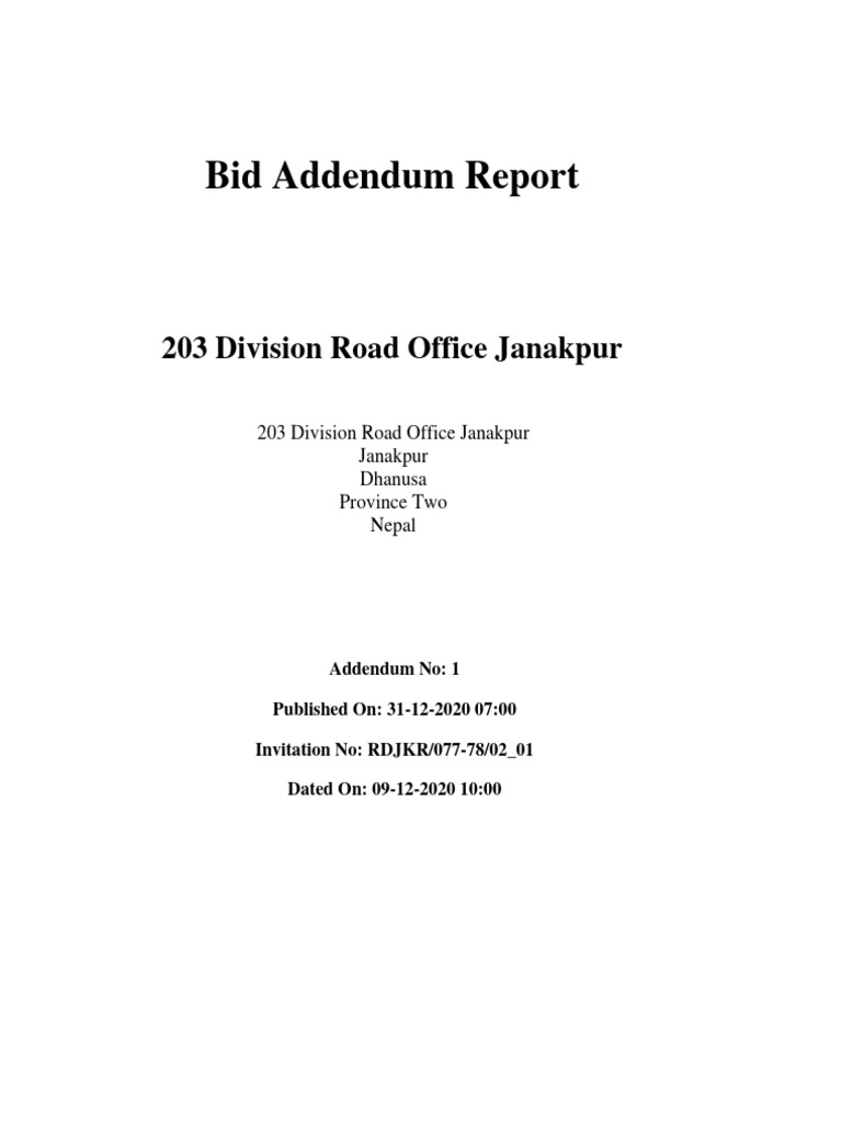 Bid Addendum Report: 203 Division Road Office Janakpur | PDF | Specification (Technical Standard ...