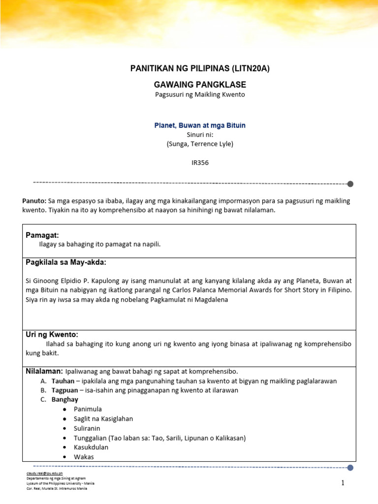 Pagsusuri Sa Maikling Kwento | PDF