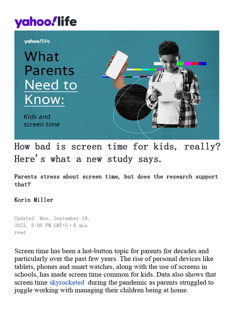 Article 1 - What Parents Need To Know - Kids and Screen Time | PDF ...
