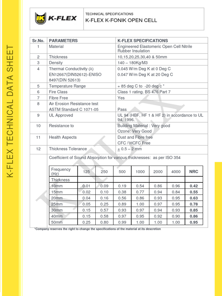K-Flex K-Fonik Open Cell Plain | PDF | Materials | Building Engineering