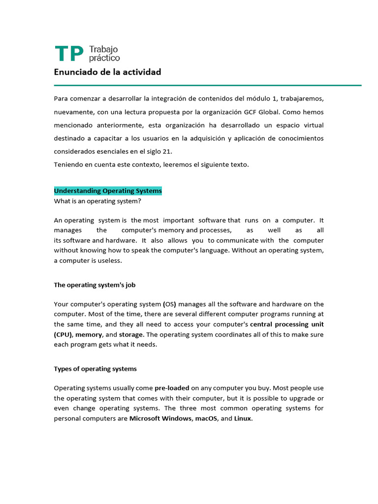 TP1 - Enunciado de La Actividad | PDF | Operating System | Mac Os