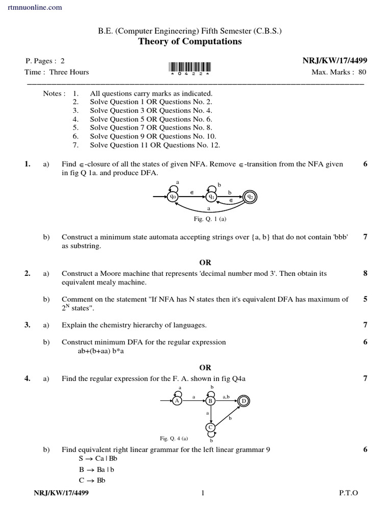 Comp Eng 5 Sem Theory of Computations Winter 2017 | PDF | Theory Of Computation | Regular Expression