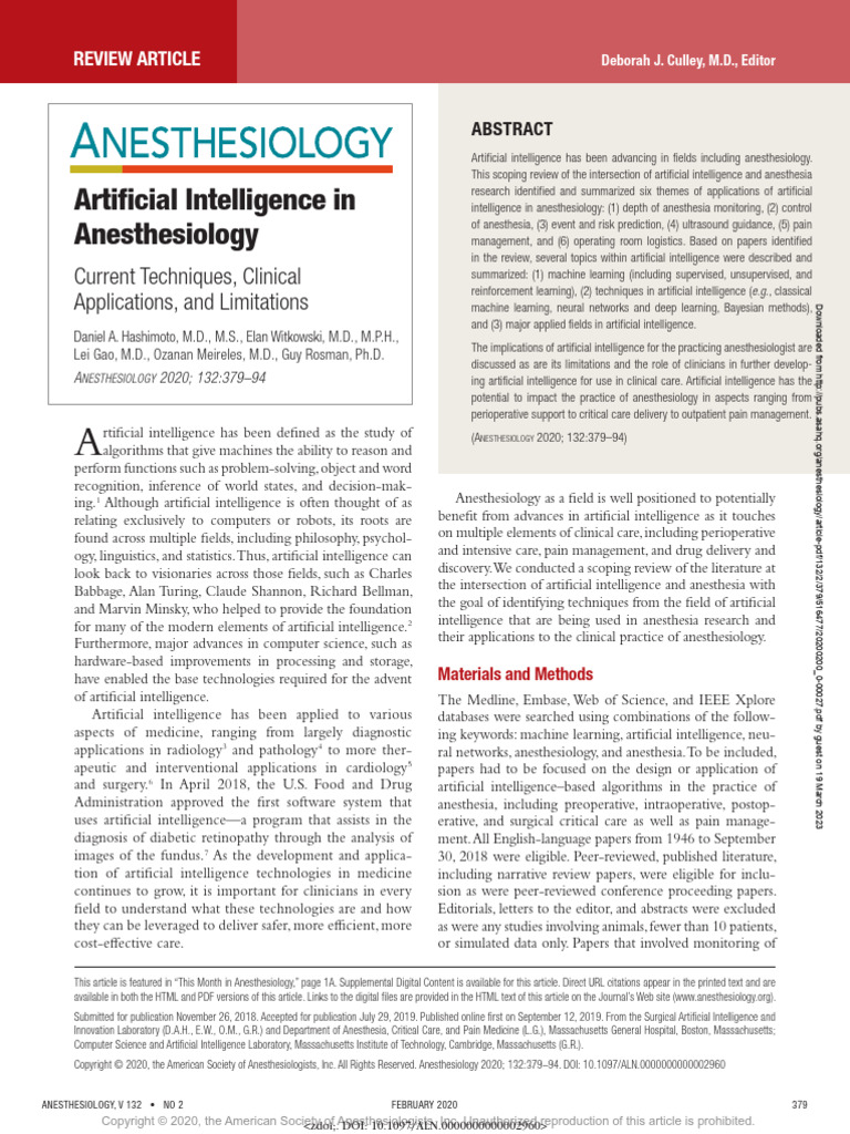 AI in anesthesiology | PDF | Machine Learning | Artificial Intelligence
