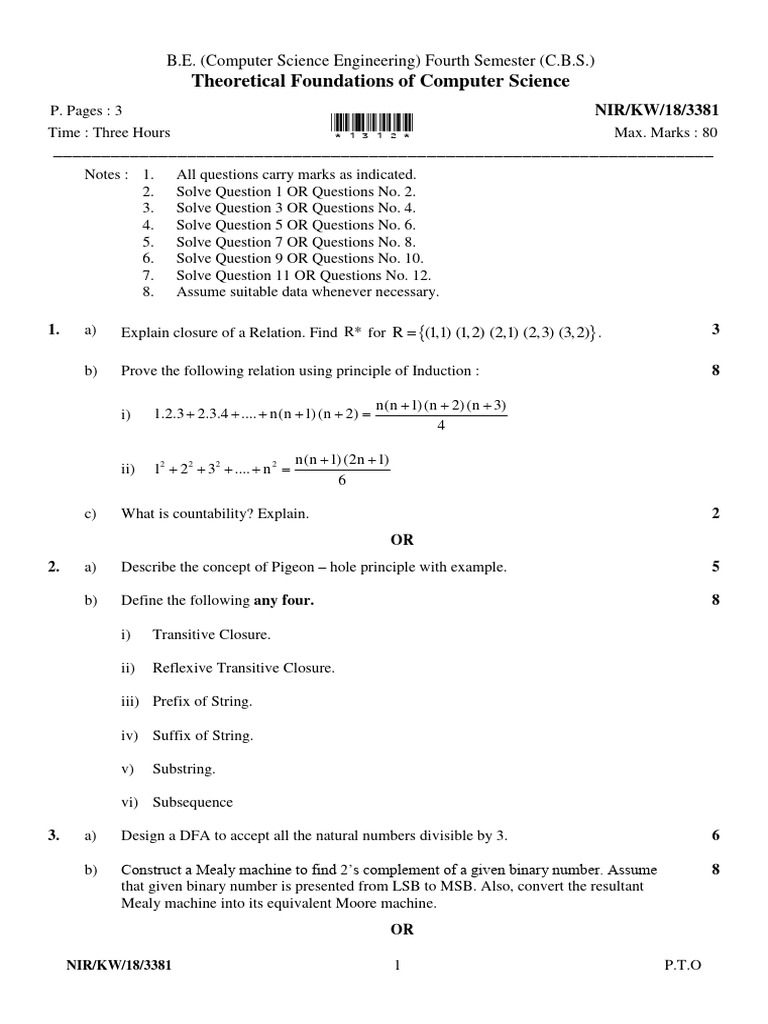 Cse 4 Sem Theoretical Foundations of Computer Science Winter 2018 | PDF ...