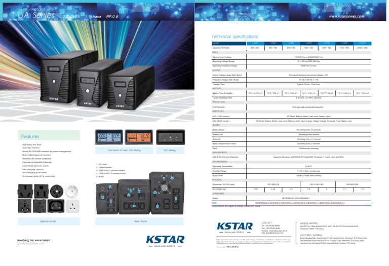 Kstar UA Series UPS Datasheet | Download Free PDF | Alternating Current ...