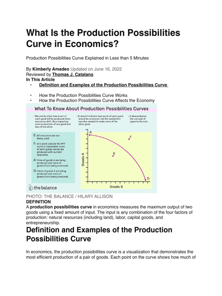 Production Possibilities Curve | PDF | Economics | Full Employment