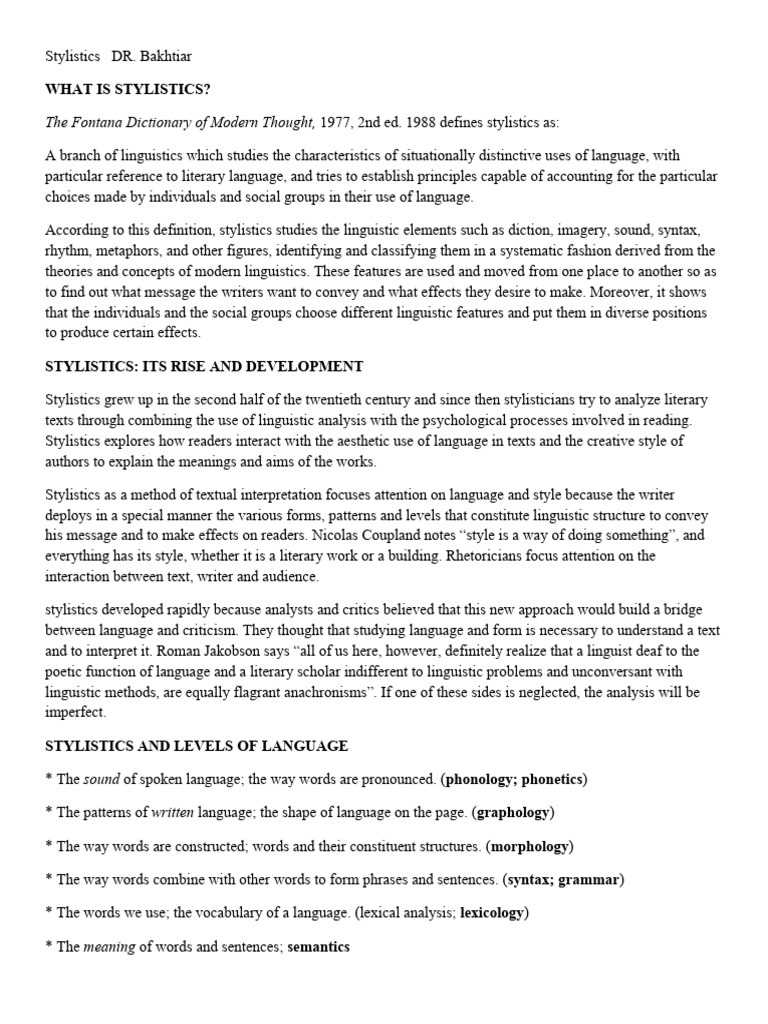 Understanding Stylistics in Literature | PDF | Part Of Speech | Linguistics