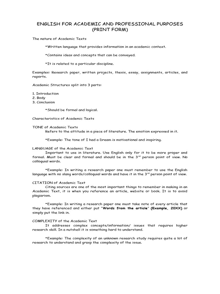 Academic Texts: Structure and Features | PDF | Information | Word