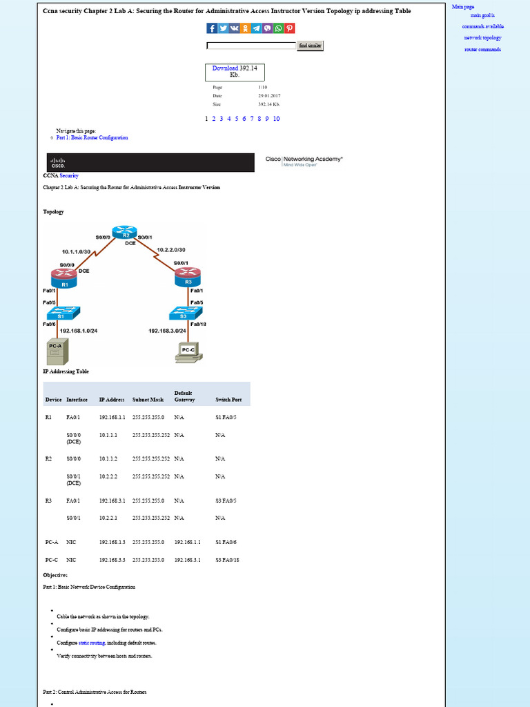 ccna security chapter 2 lab a_ securing the router for administrative ... ccna security chapter 2 lab a_ securing the router for administrative ...