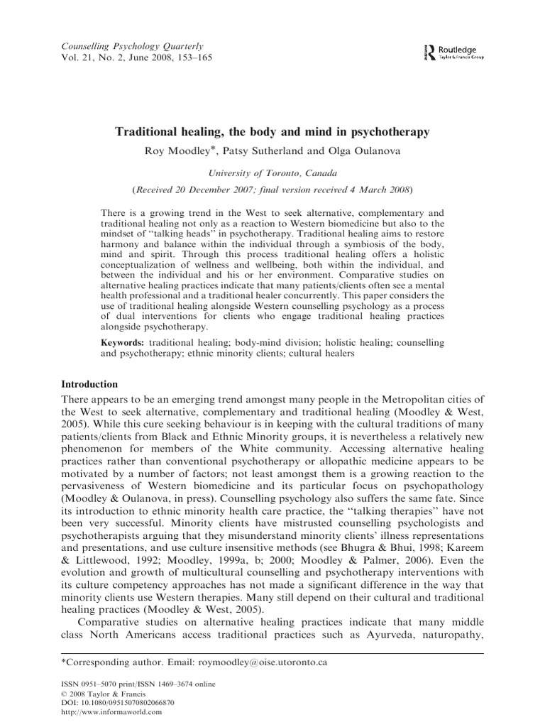 Integrating Traditional Healing in Psychotherapy | PDF | Psychotherapy ...