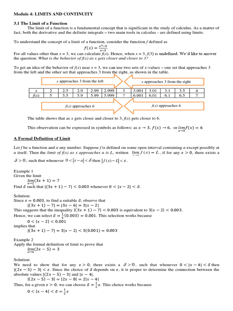 Acquire Module 3 Limits And Continuity Pdf Function Mathematics Calculus