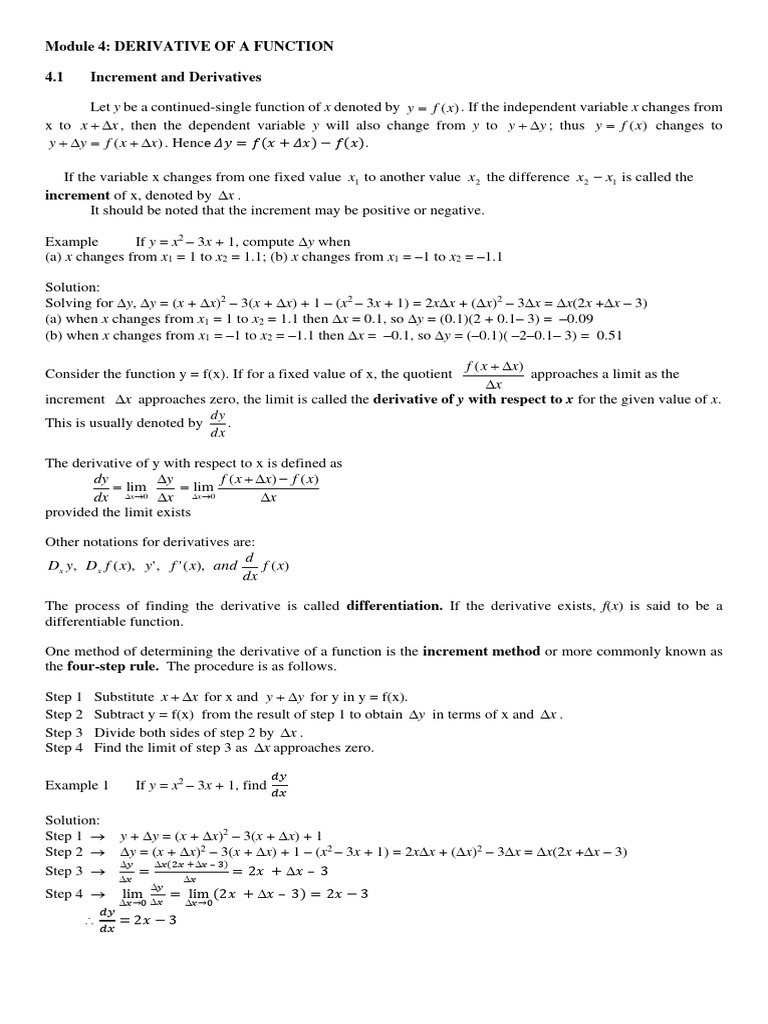 Acquire Module 4 Derivative Of A Function Download Free Pdf