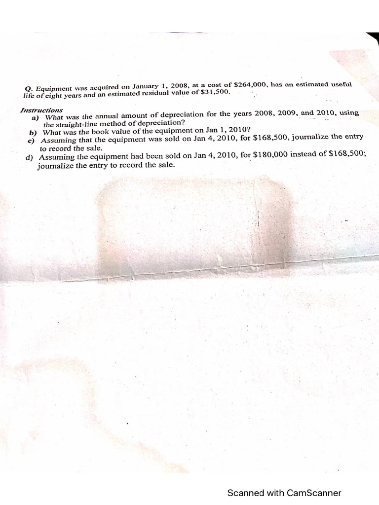 Depreciation, Disposal Practice Question (Plant Assets) | PDF