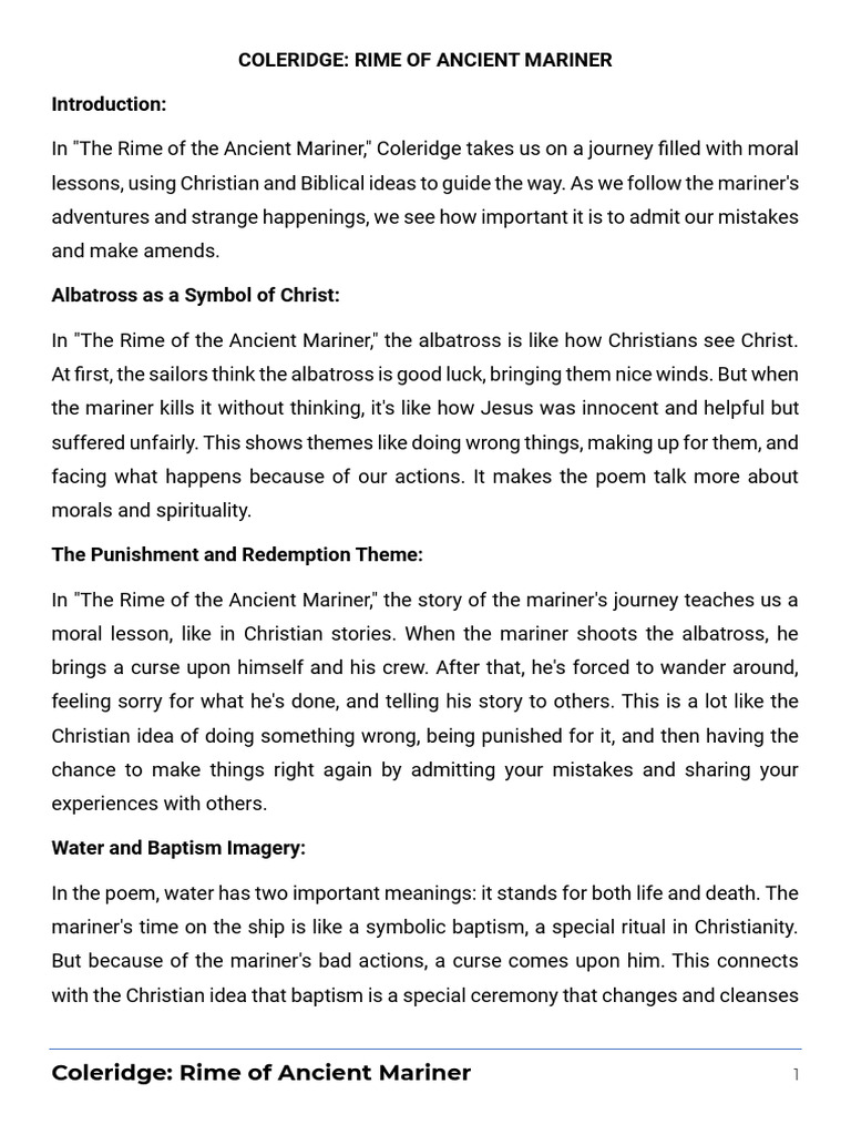 Coleridge Rime of Ancient Mariner | PDF | Religious Belief And Doctrine