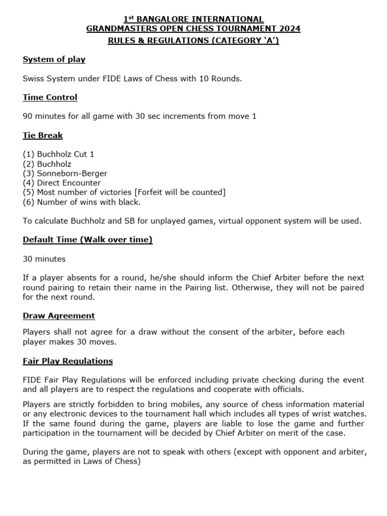 Technical Regulations - Cat 'A' | PDF | Chess | Abstract Strategy Games