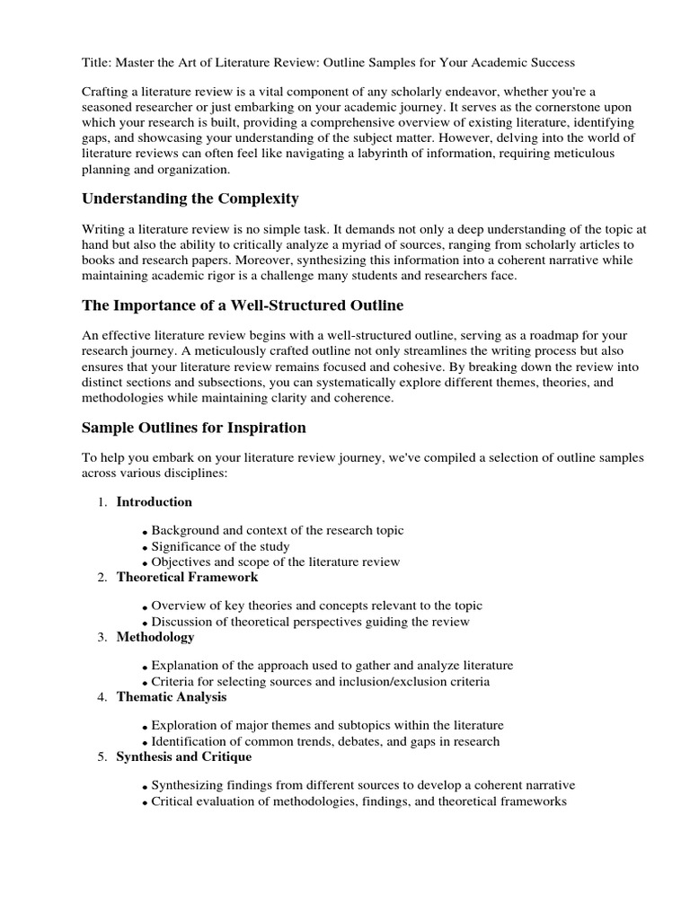 Literature Review Outline Samples | PDF | Thesis | Literature Review