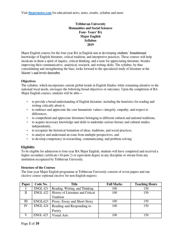 BA First Year Syllabus Major English I II | PDF | English Literature ...