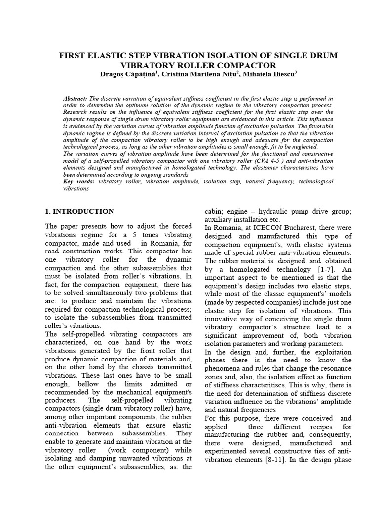 First Elastic Step Vibration Isolation of Single Drum Vibratory Roller Compactor | PDF ...