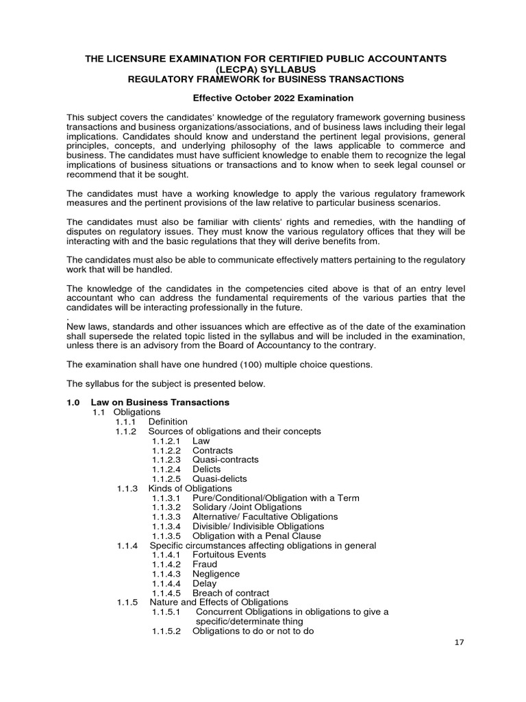 LECPA RFBT Syllabi Effective October 2022 | PDF | Corporations ...