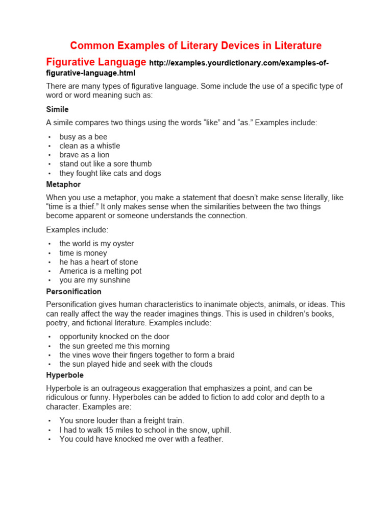 Common Examples of Literary Devices in Literature | PDF | Fairy Tales ...