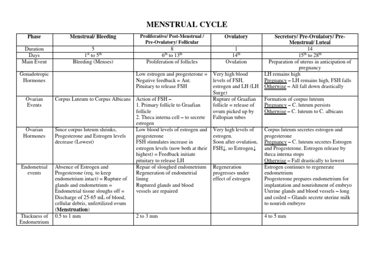 Menstrual Cycle Chart Pdf Menstrual Cycle Endocrinology