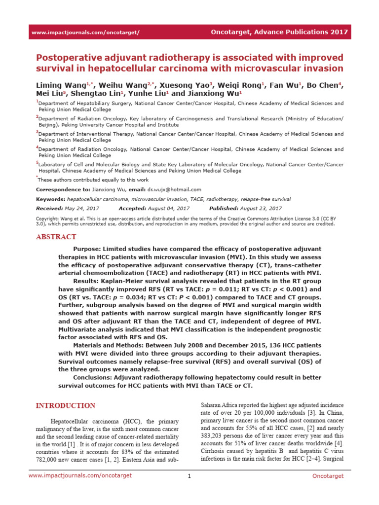 Postoperative - Adjuvant - Radiotherapy - HCC | PDF | Radiation Therapy | Pathology