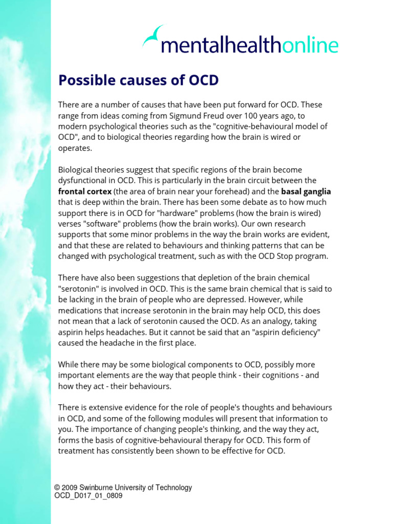 Causes and Treatments of OCD | PDF