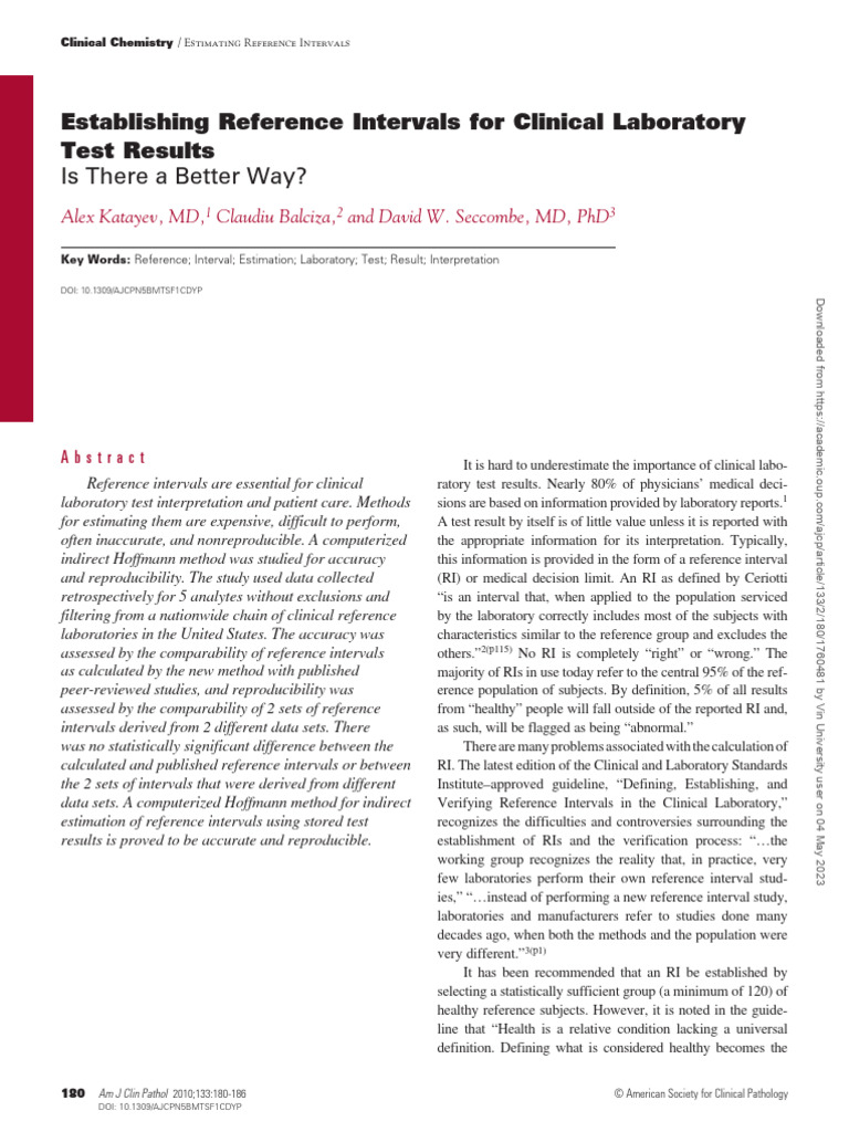 Establishing Reference Intervals For Clinical Laboratory Test Results ...