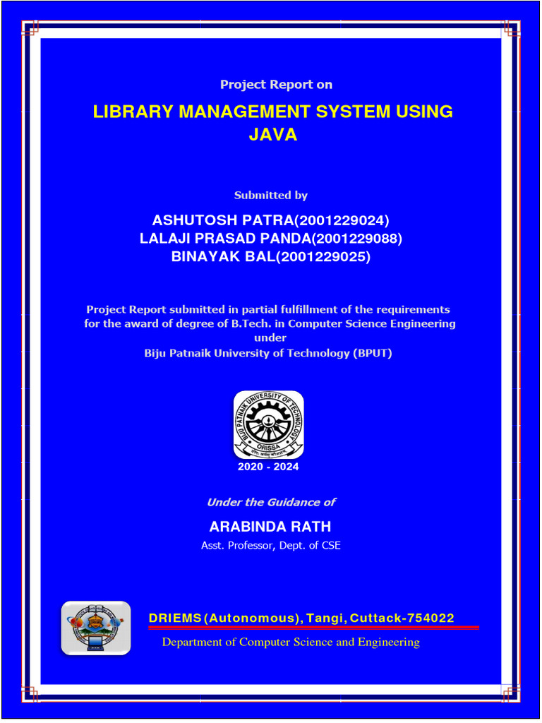 Library Management System Using Java: ASHUTOSH PATRA (2001229024 ...