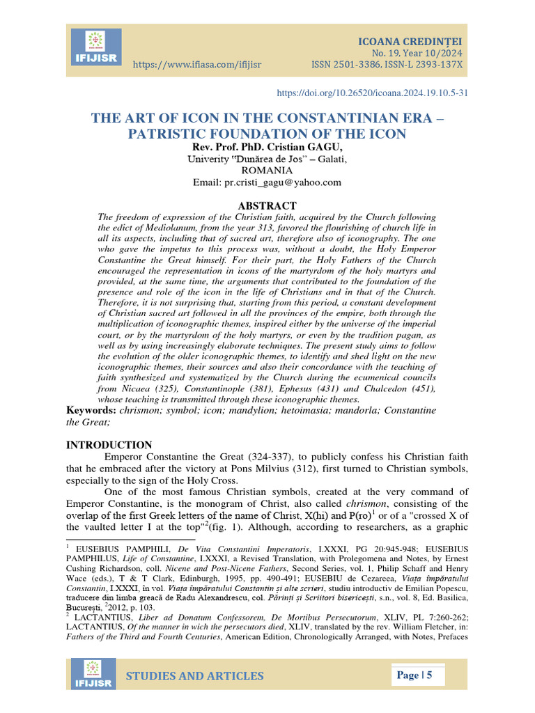 Rev. Cristian Gagu, The Art of Icon in The Constantinian Era | PDF ...