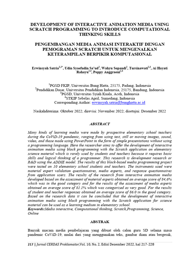 (Jurnal) Scratch Berpikir Komputasional | PDF | Science | Computer Programming