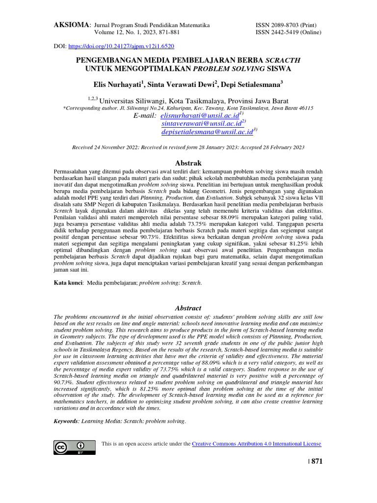 (Jurnal) Scratch Solving Siswa (Metode PPE) | PDF