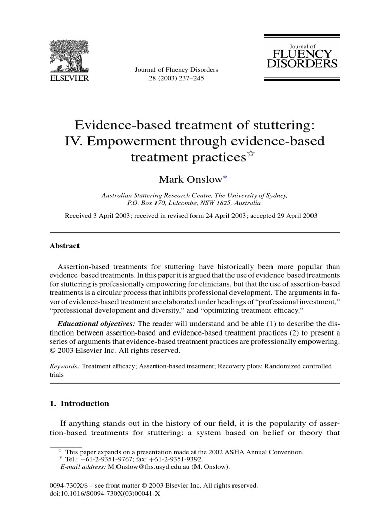 Evidence-Based Treatment of Stuttering | PDF | Stuttering | Evidence ...