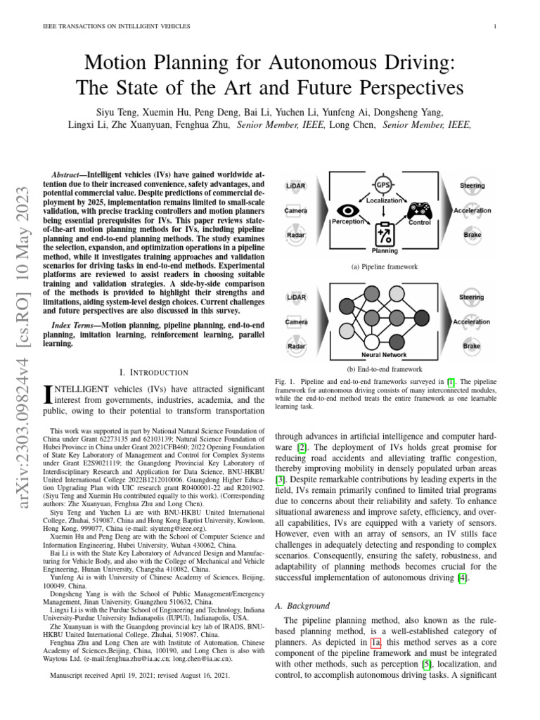 Motion Planning For Autonomous Driving: The State of The Art and Future Perspectives | PDF ...