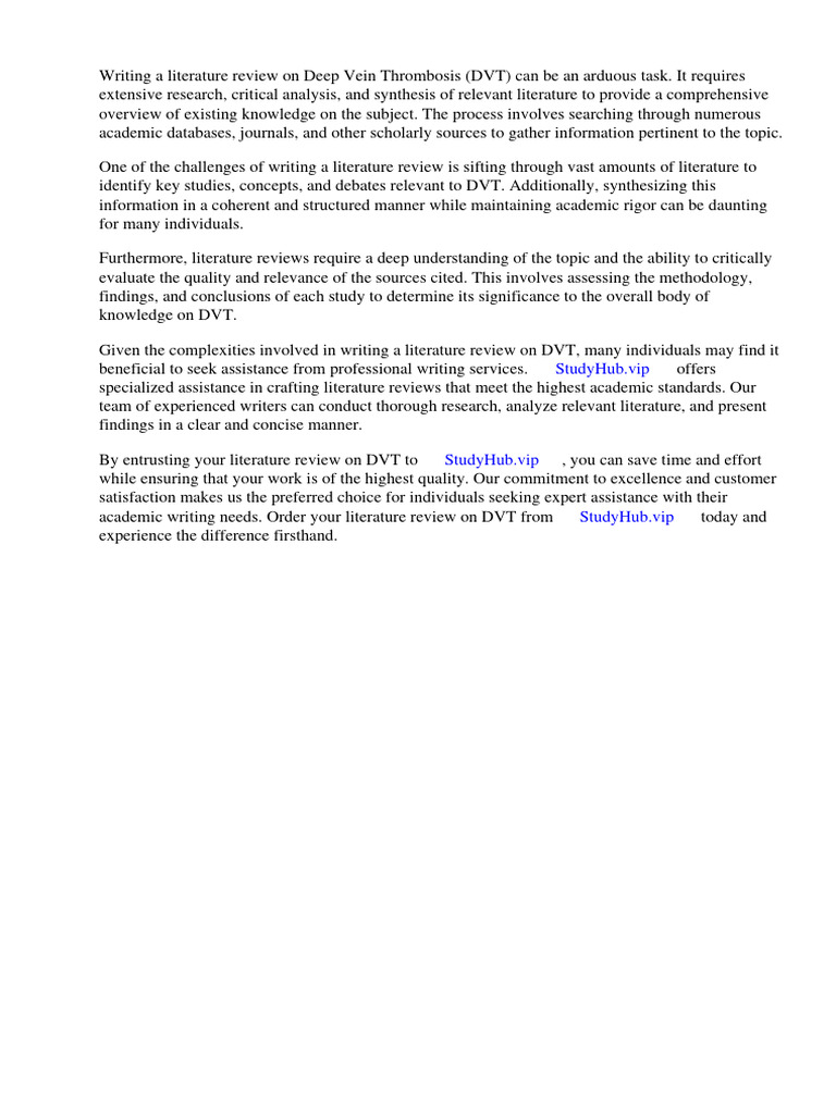 Literature Review On DVT | PDF | Thrombosis | Vein