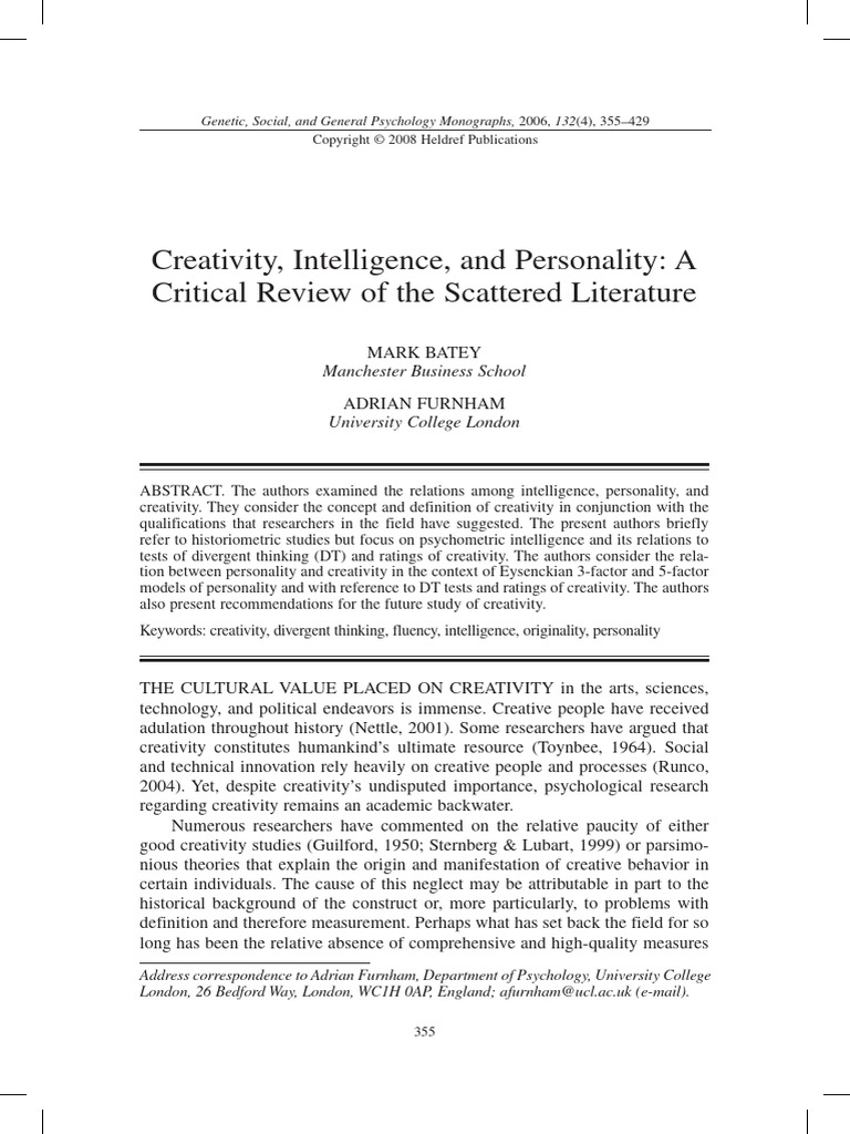 Creativity Intelligence and Personality | PDF | Creativity | Intelligence