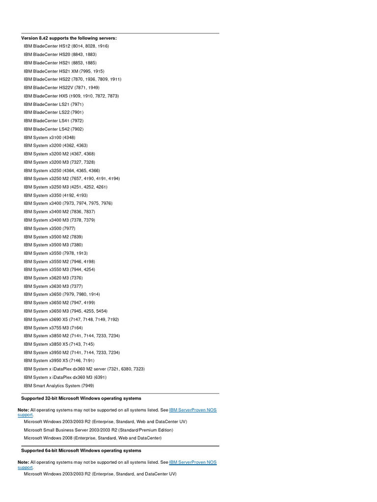 IBM Server Models and OS Support List | PDF