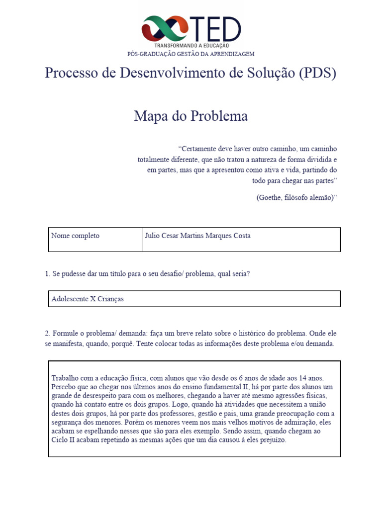Mapa Do Problema Julio Costa | PDF | Aprendizado | Comunicação