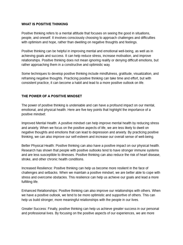 Benefits of Positive Thinking | PDF | Optimism | Thought