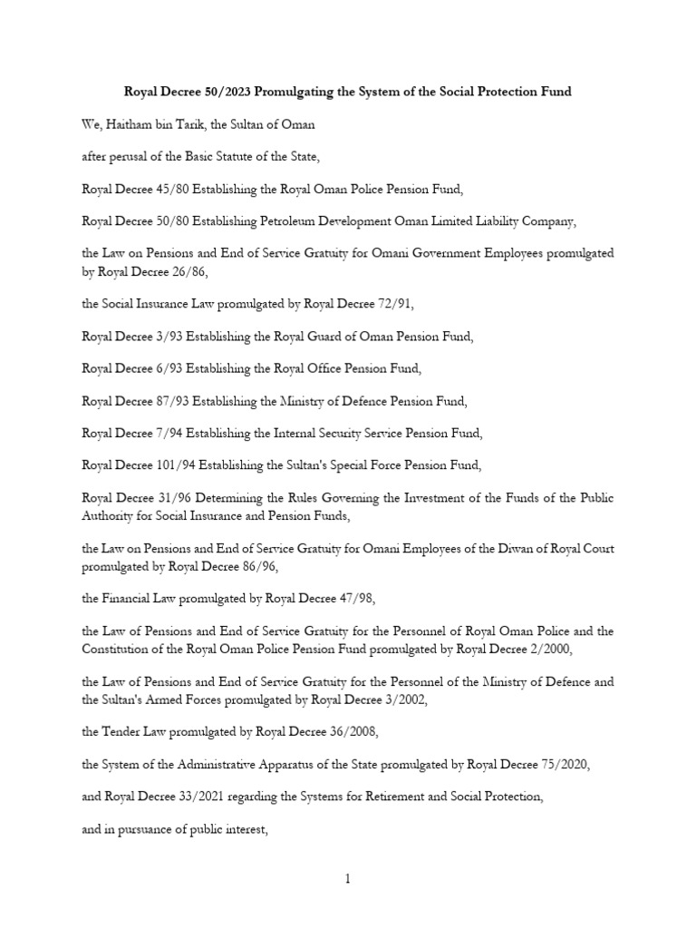Royal Decree 50 of 2023 Promulgating The System of The Social ...
