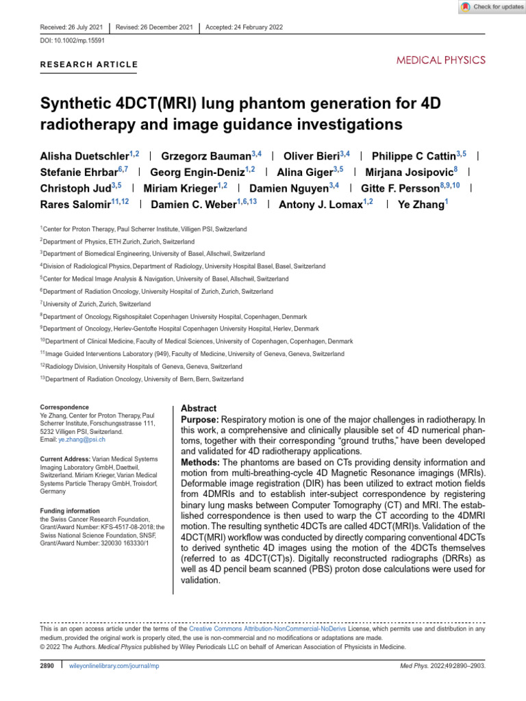 Medical Physics - 2022 - Duetschler - Synthetic 4DCT MRI Lung Phantom Generation For 4D ...